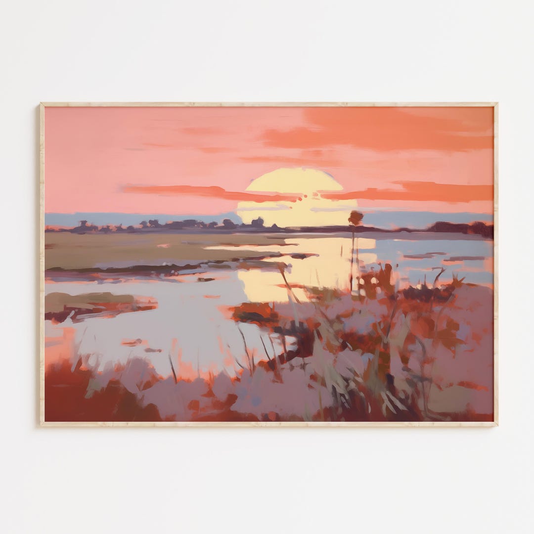 Swamp Sunset Painting, Digital Download, Pastel Coastal Wall Art ...