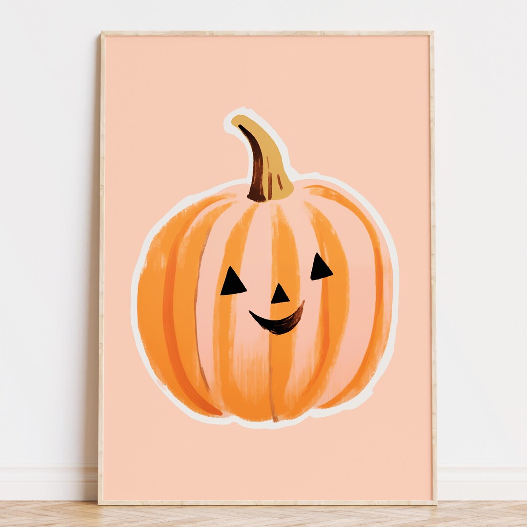 Cute Pink Jack O Lanterns Painting, Pumpkin Digital Download, Halloween ...