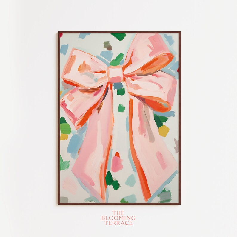 Pink Bow Art Print, Preppy Ribbon Room Decor, Coquette Room Decor ...