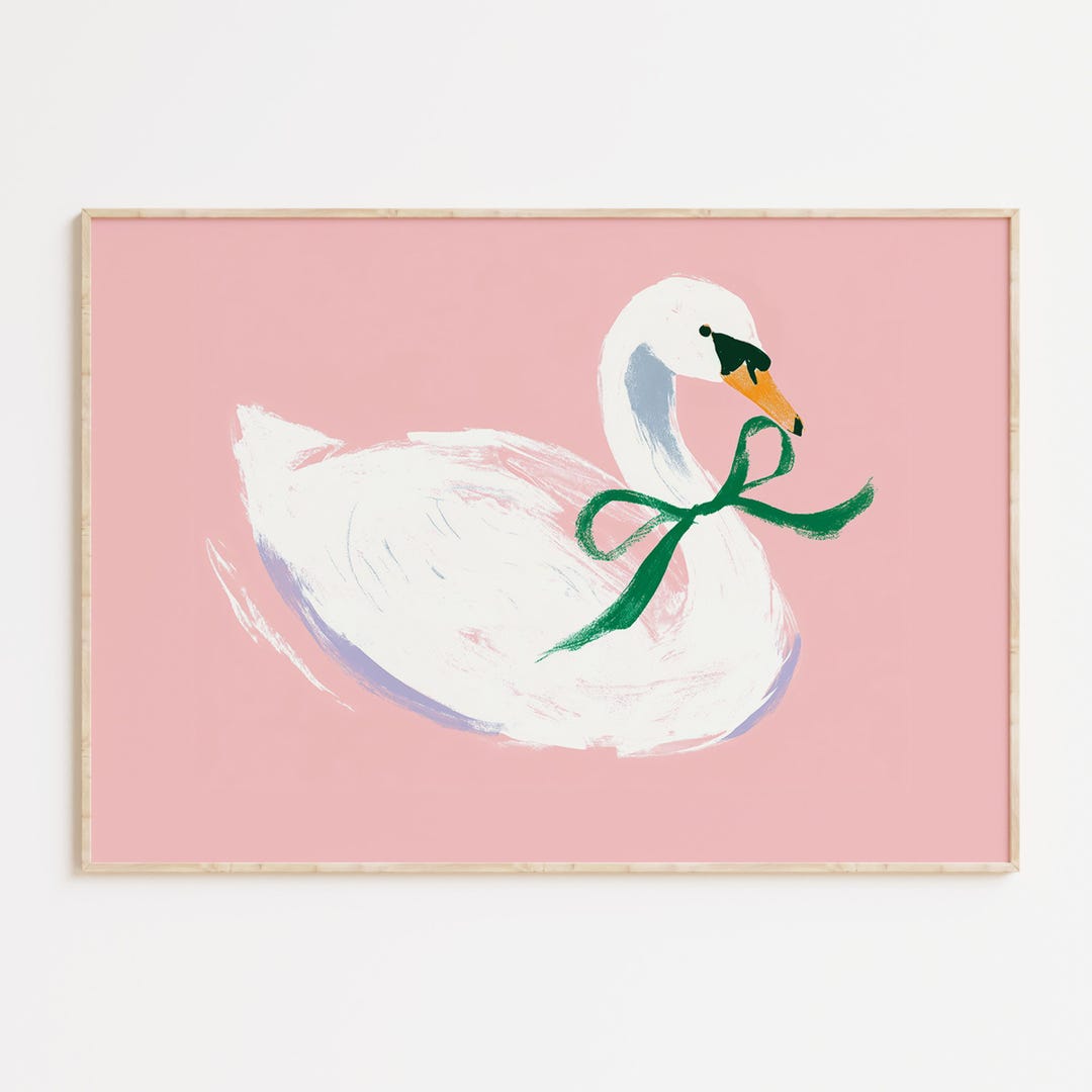 White Swan Print, Preppy Nursery Decor, Blush Girly Scandinavian Art ...