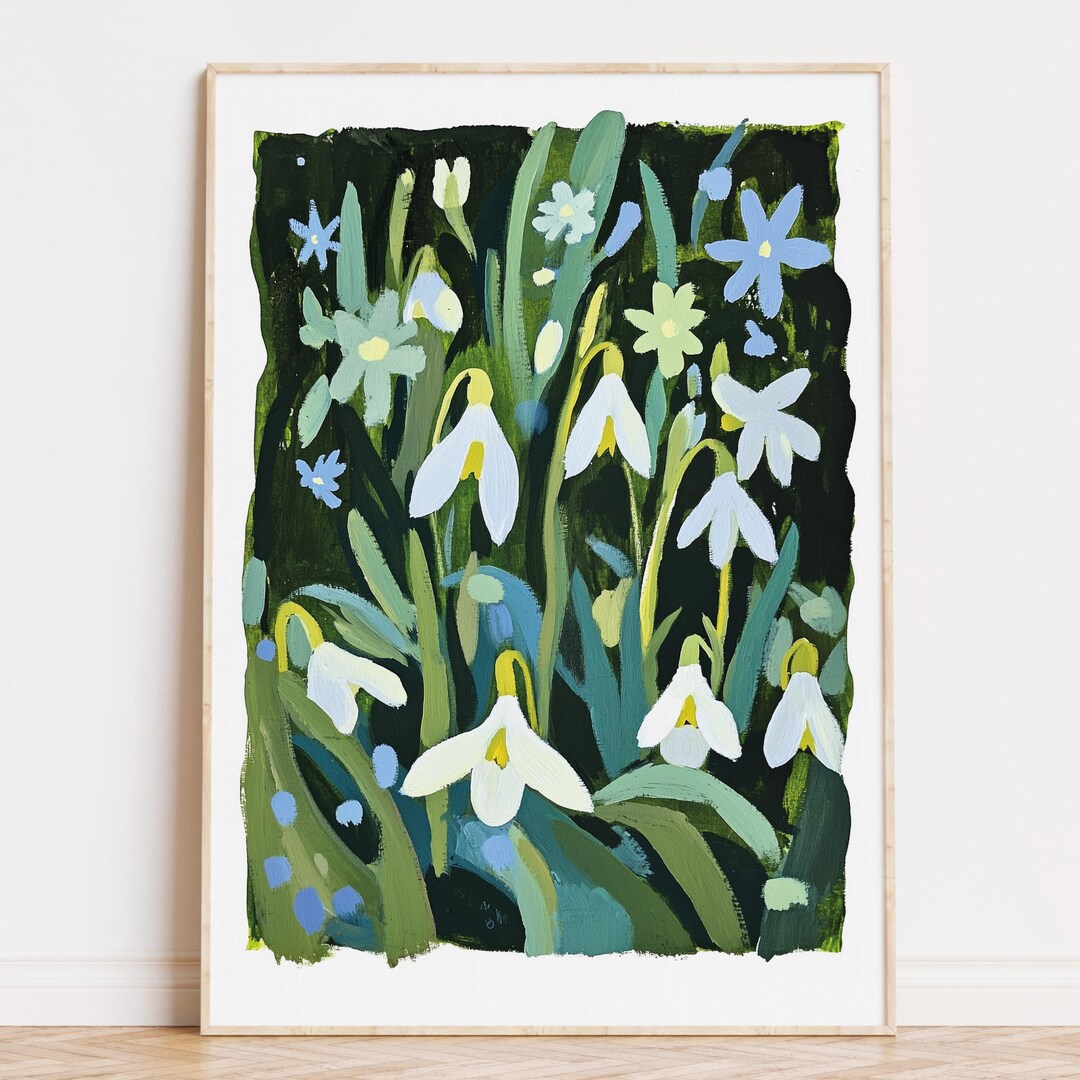 Snowdrops Print, Spring Wildflowers Illustration, Nature Lovers Gift ...