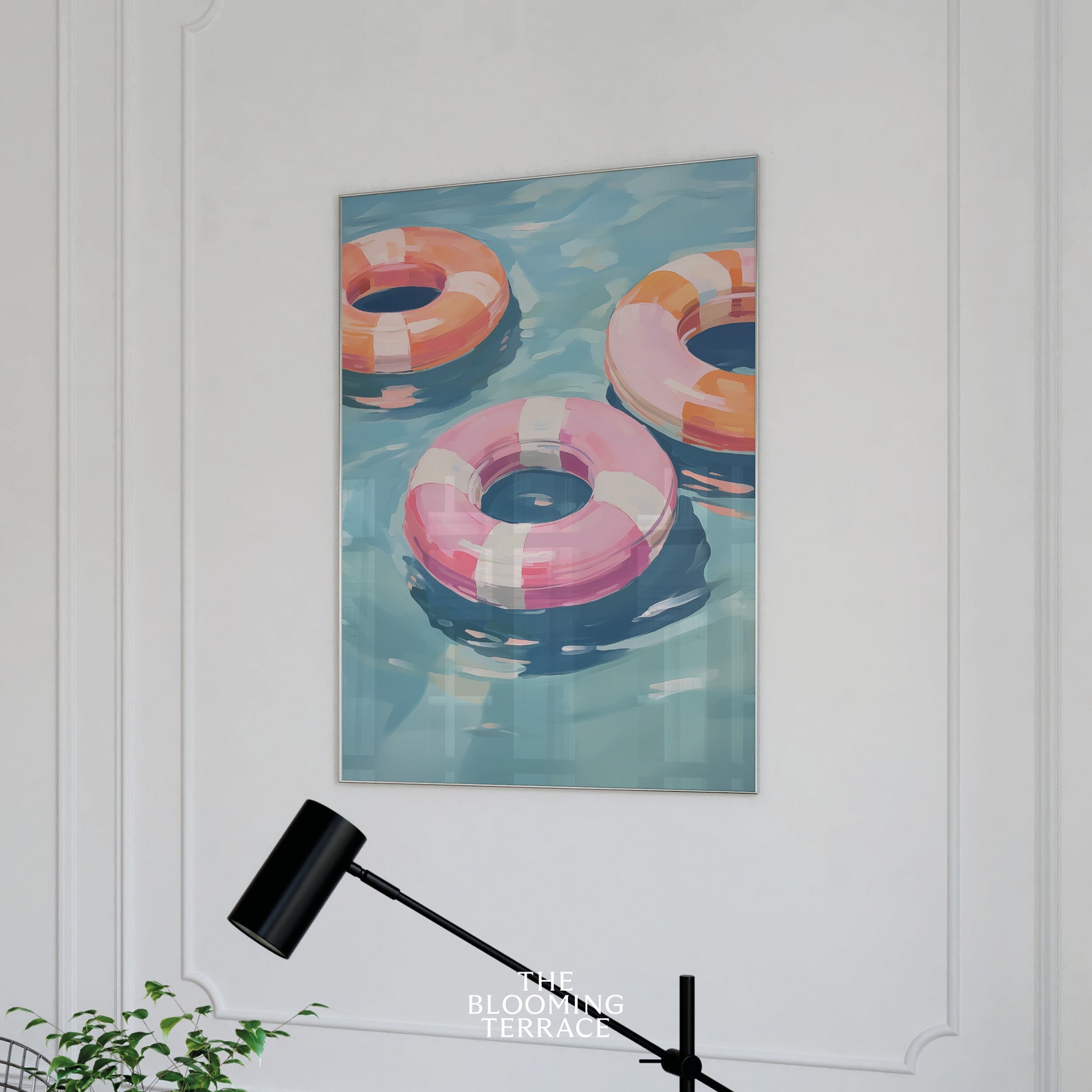 Pink and Orange Inner Tube Painting, Abstract Coastal Pastel Wall Art ...