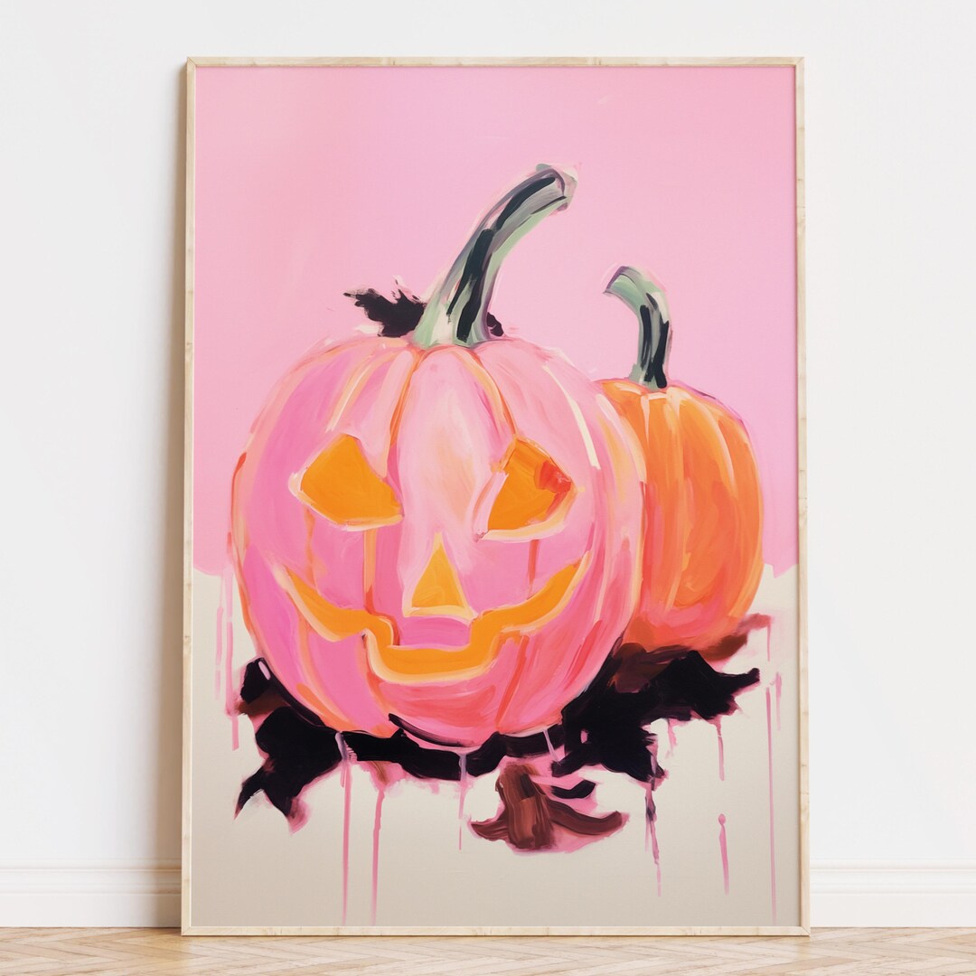 Pink Jack O Lanterns Painting, Halloween Digital Download, Girly ...
