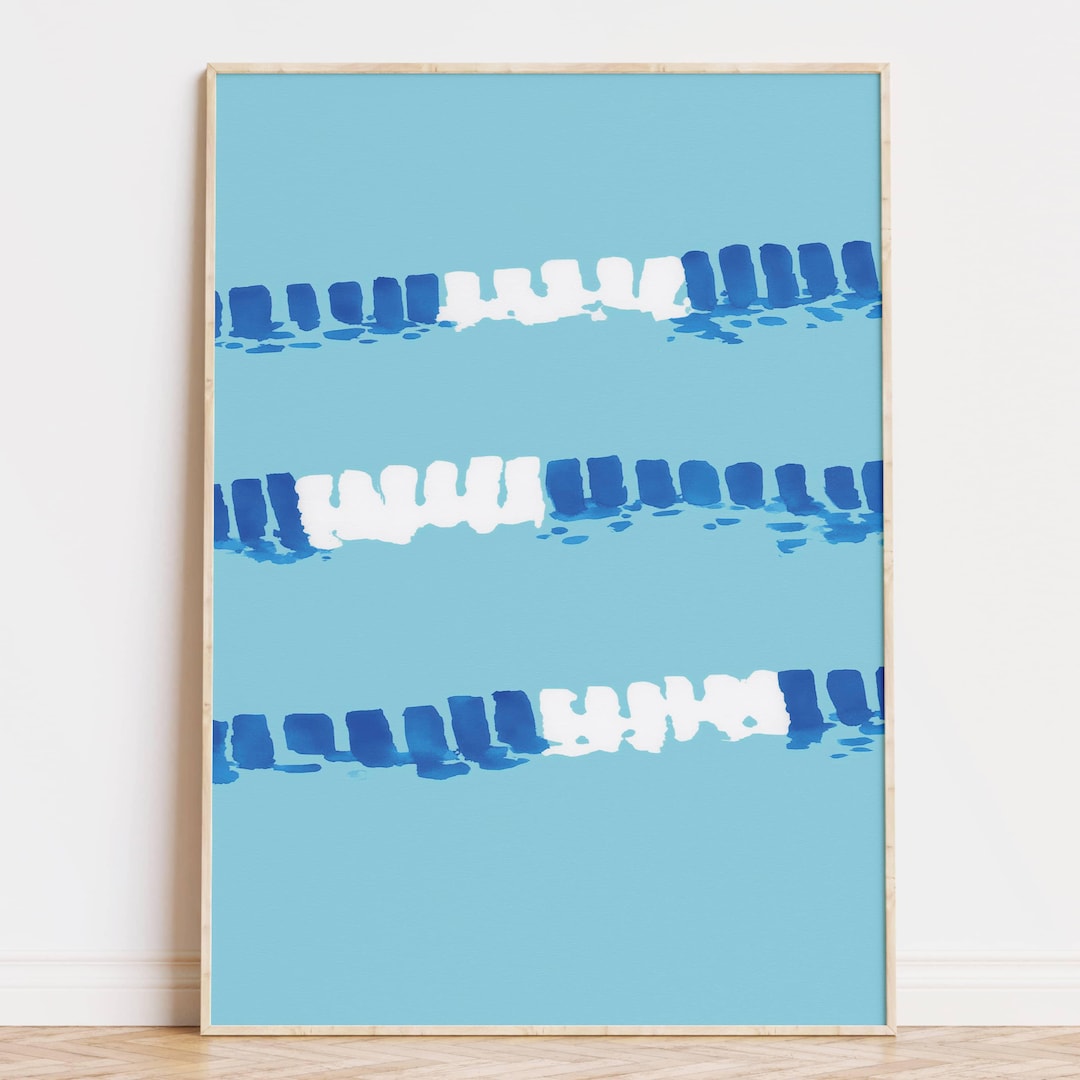Coastal Swimming Track Wall Art, Blue Ocean Inspired Abstract Print ...