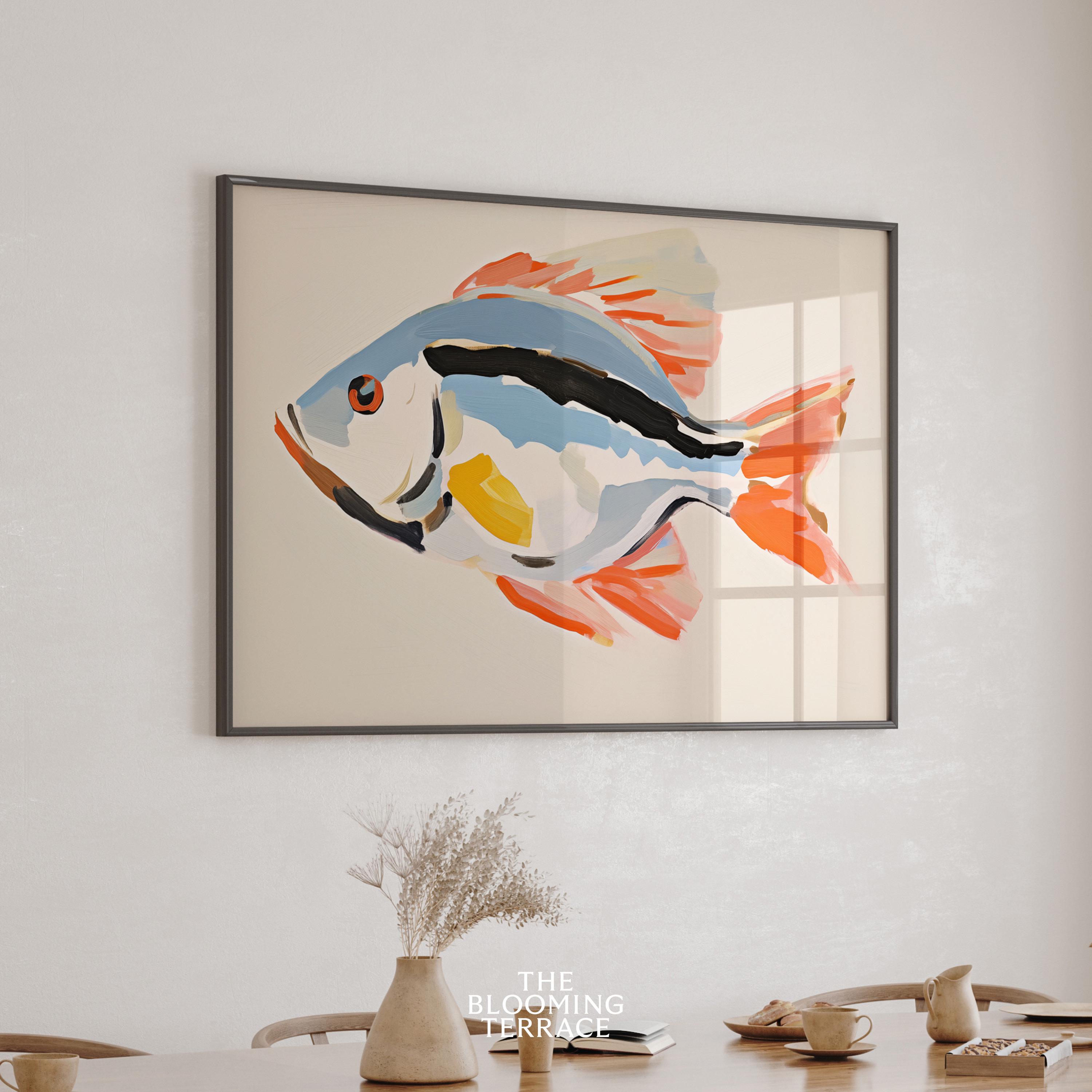 Colorful Fish Painting, Digital Download, Soft Coastal Beach Wall Art ...