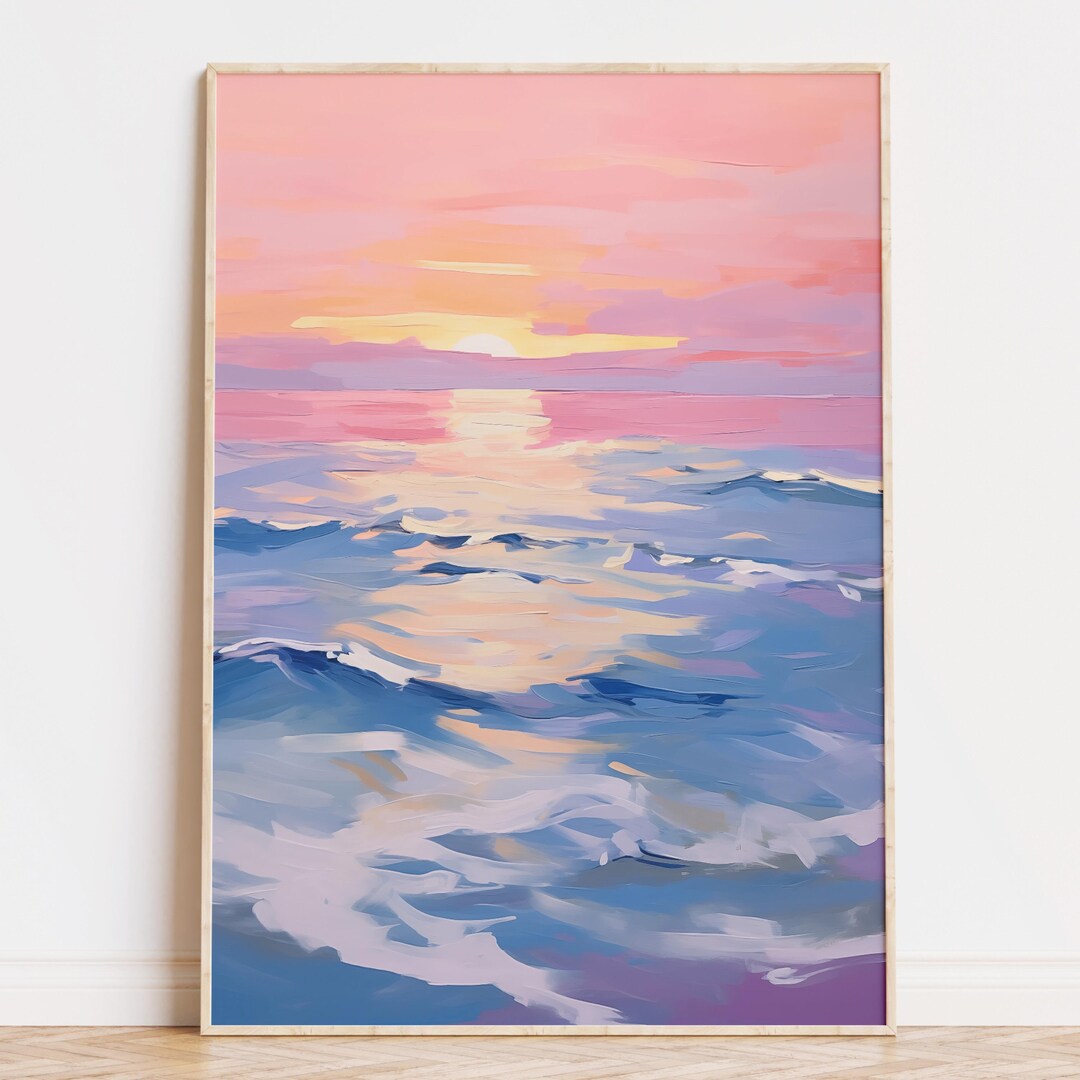 Sunrise Painting, Digital Download, Ocean Waves, Nautical Pastel Art ...