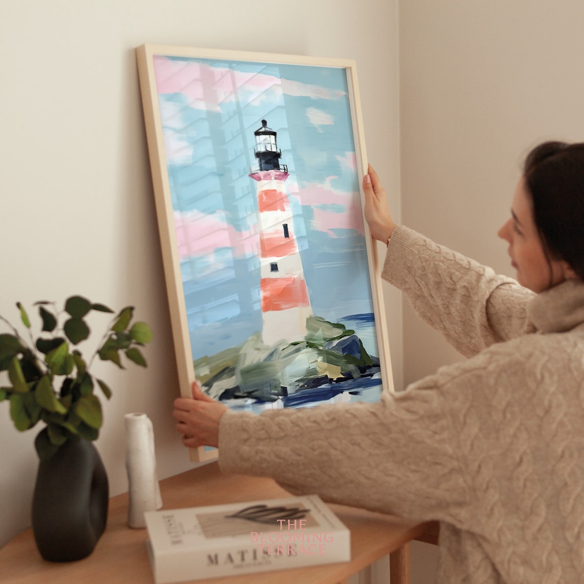 Vibrant Pastel Lighthouse Painting, Abstract Coastal Pastel Wall Art ...