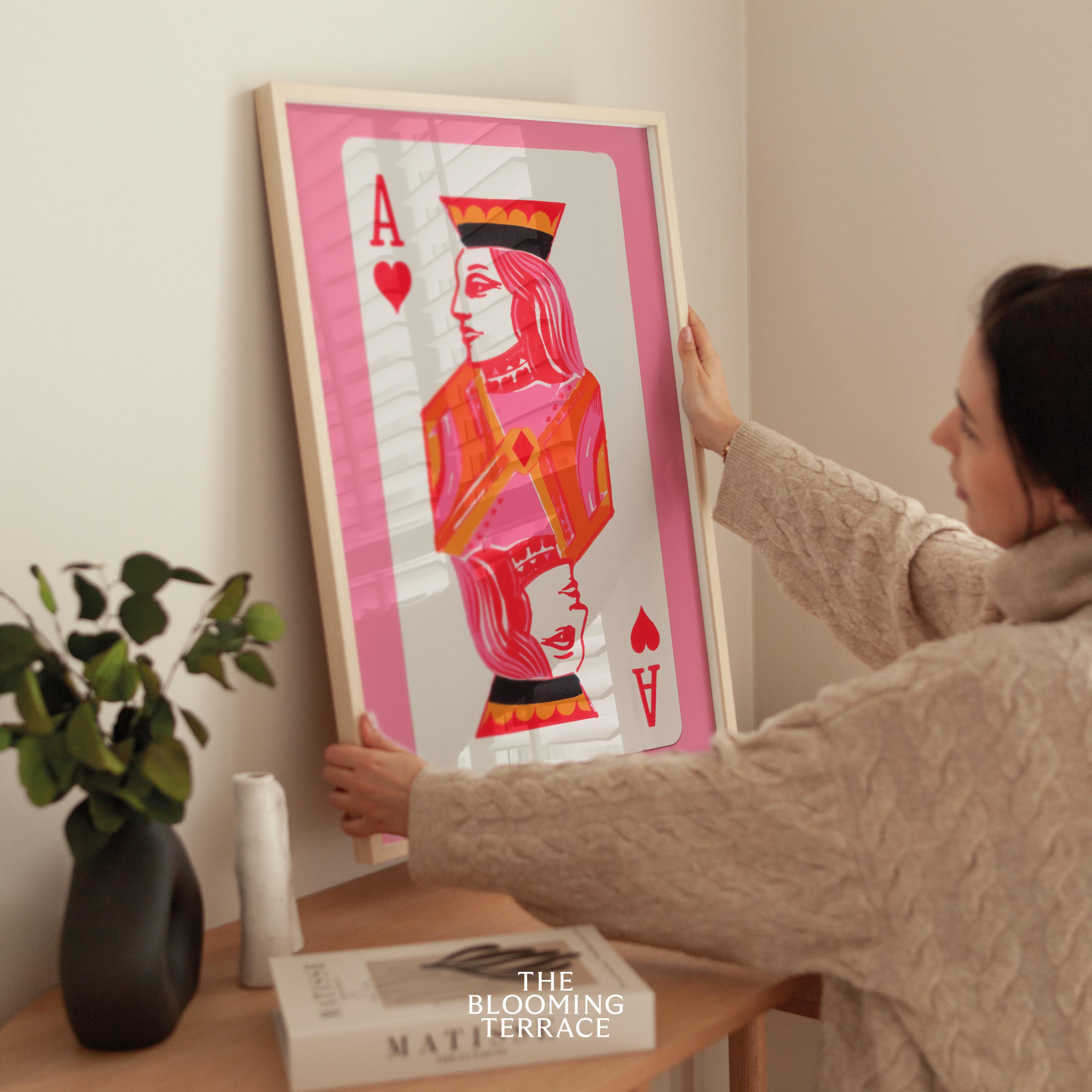 Ace of Hearts Playing Card With Queen Print, Digital Download, Preppy ...