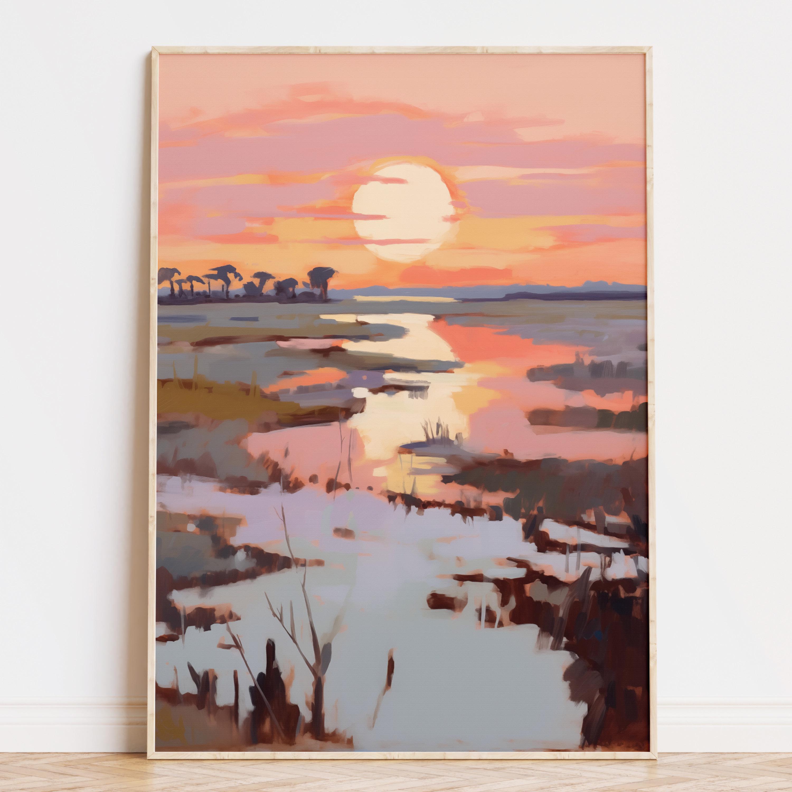 Pastel Swamp Sunset Landscape Art, Digital Download, Coastal Wall Decor ...