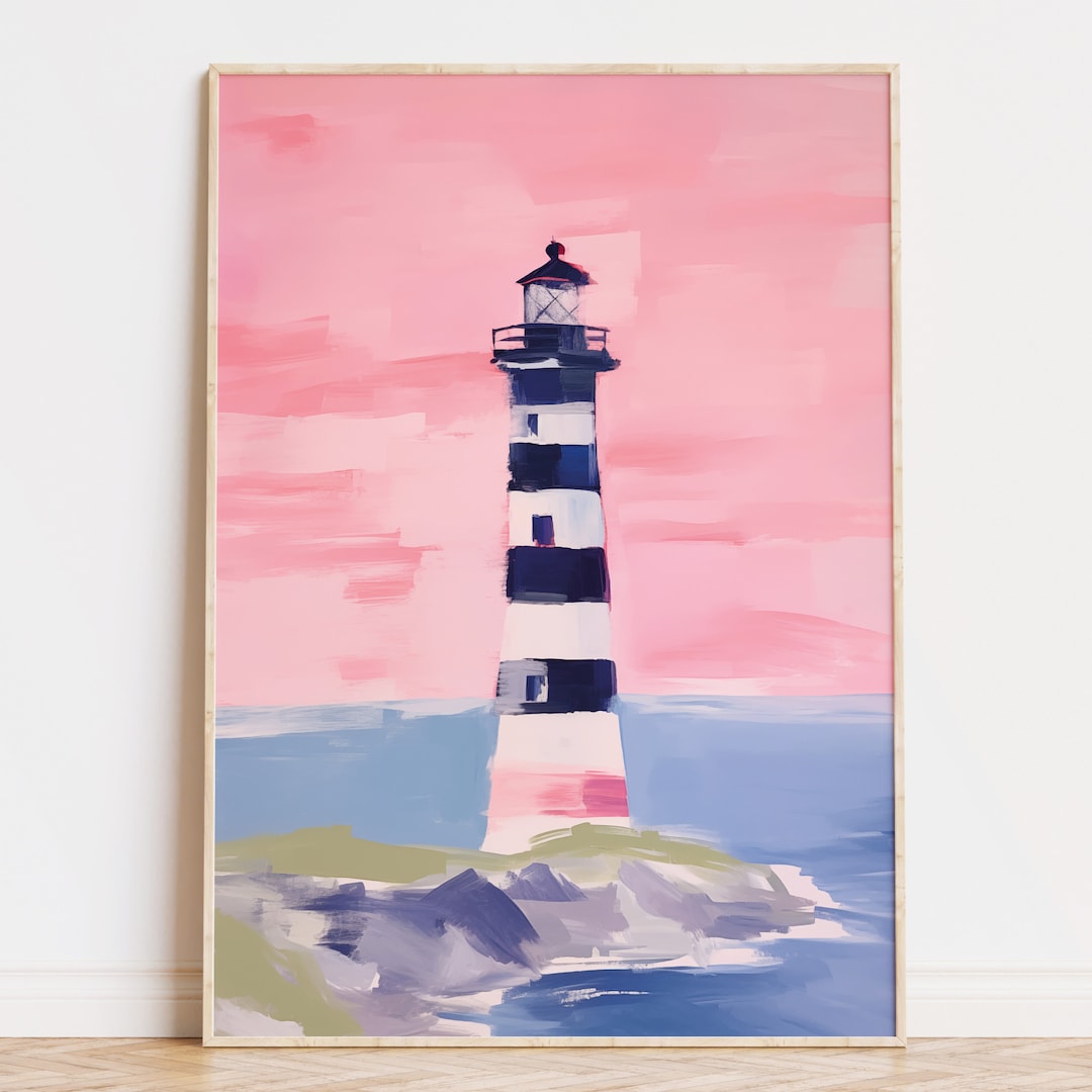 Soft Pastell Lighthouse Painting, Abstract Coastal Pastel Wall Art ...