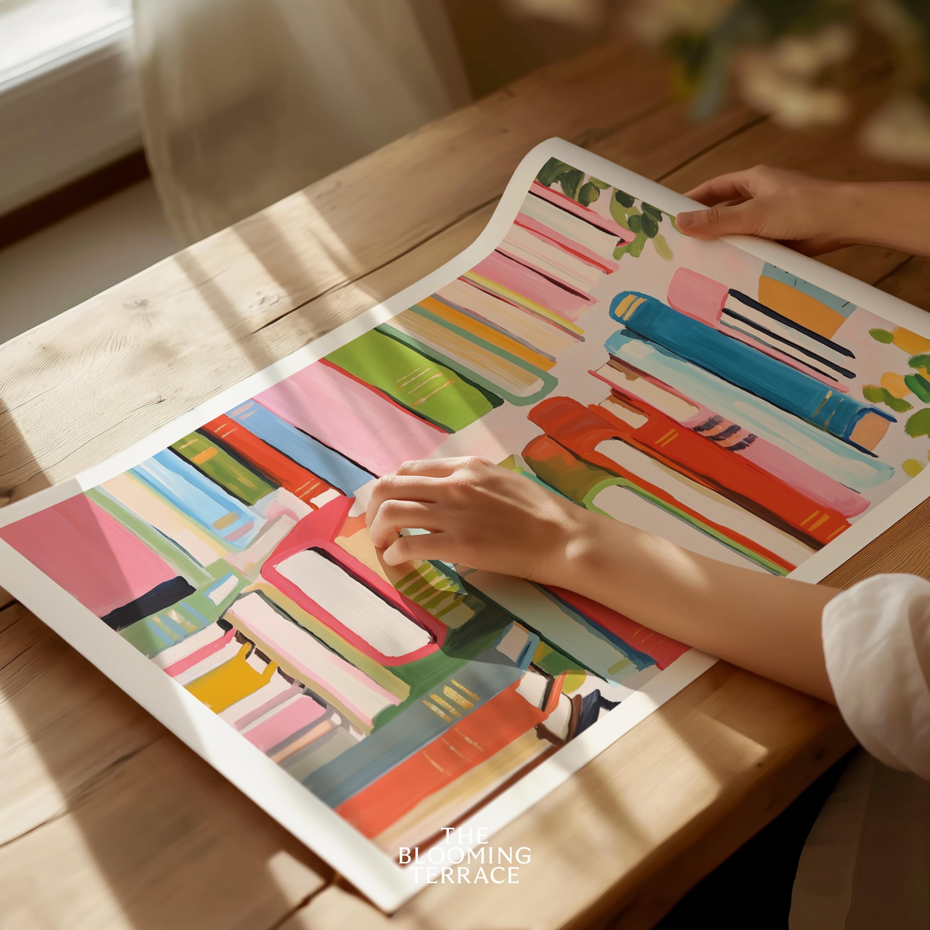 Cute Stack of Books Art Print, Digital Download, Dorm Room Poster, Cozy ...