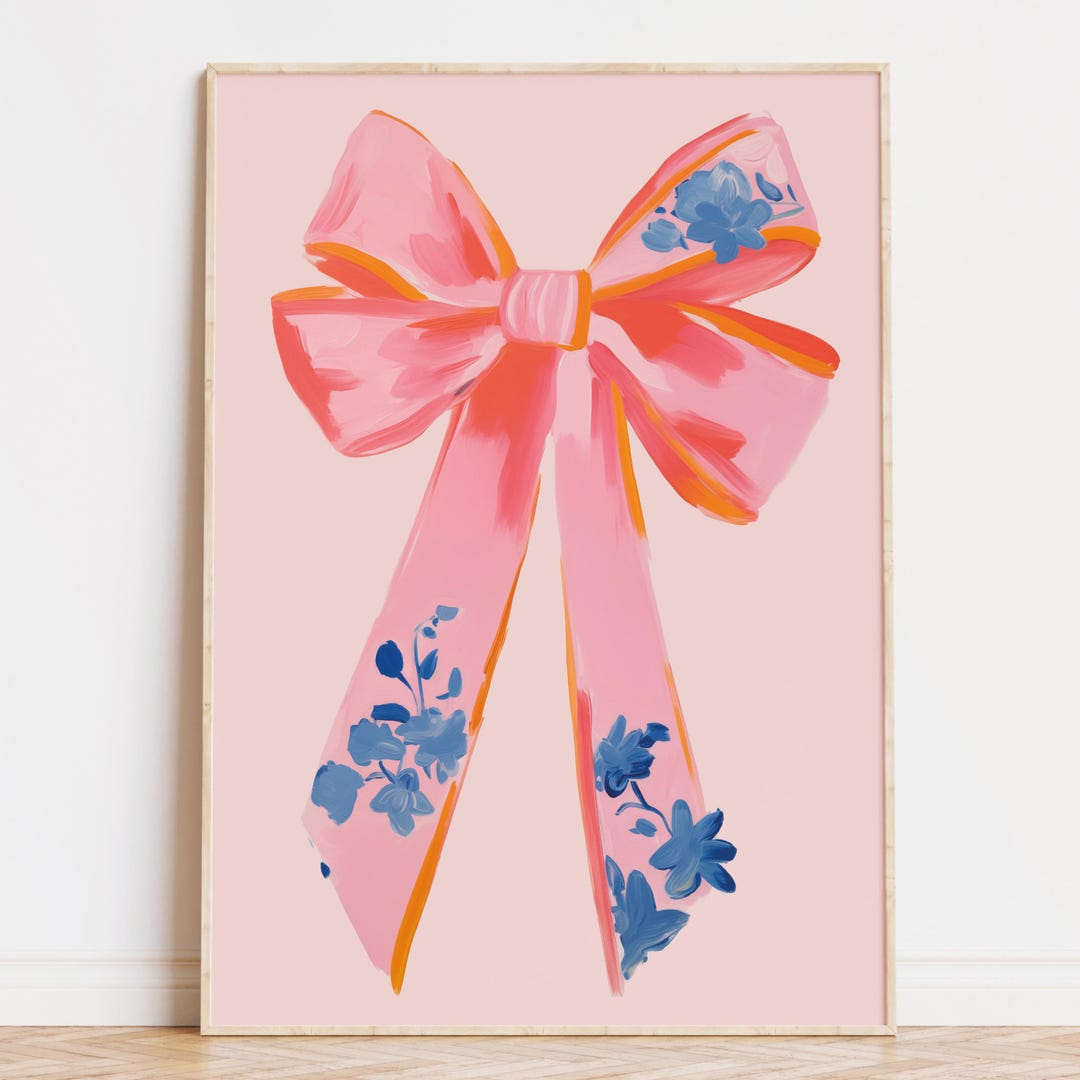 Floral Pink Bow Decoration Art Print, Digital Download, Preppy Room ...