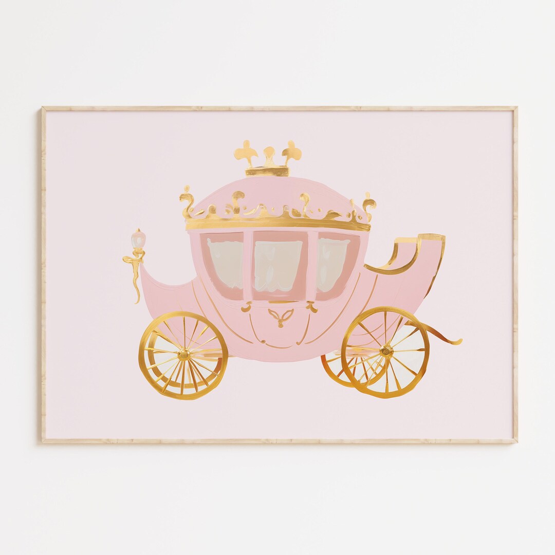 Princess Carriage Art, Fairytale Print, Pink Kids Room Decor (digital ...