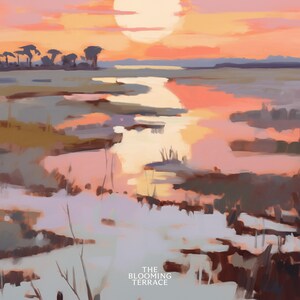 Pastel Swamp Sunset Landscape Art, Digital Download, Coastal Wall Decor ...