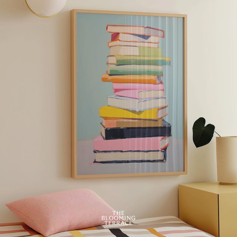 Pastel Stack of Books Print, Digital Download, Apartment Aesthetic ...