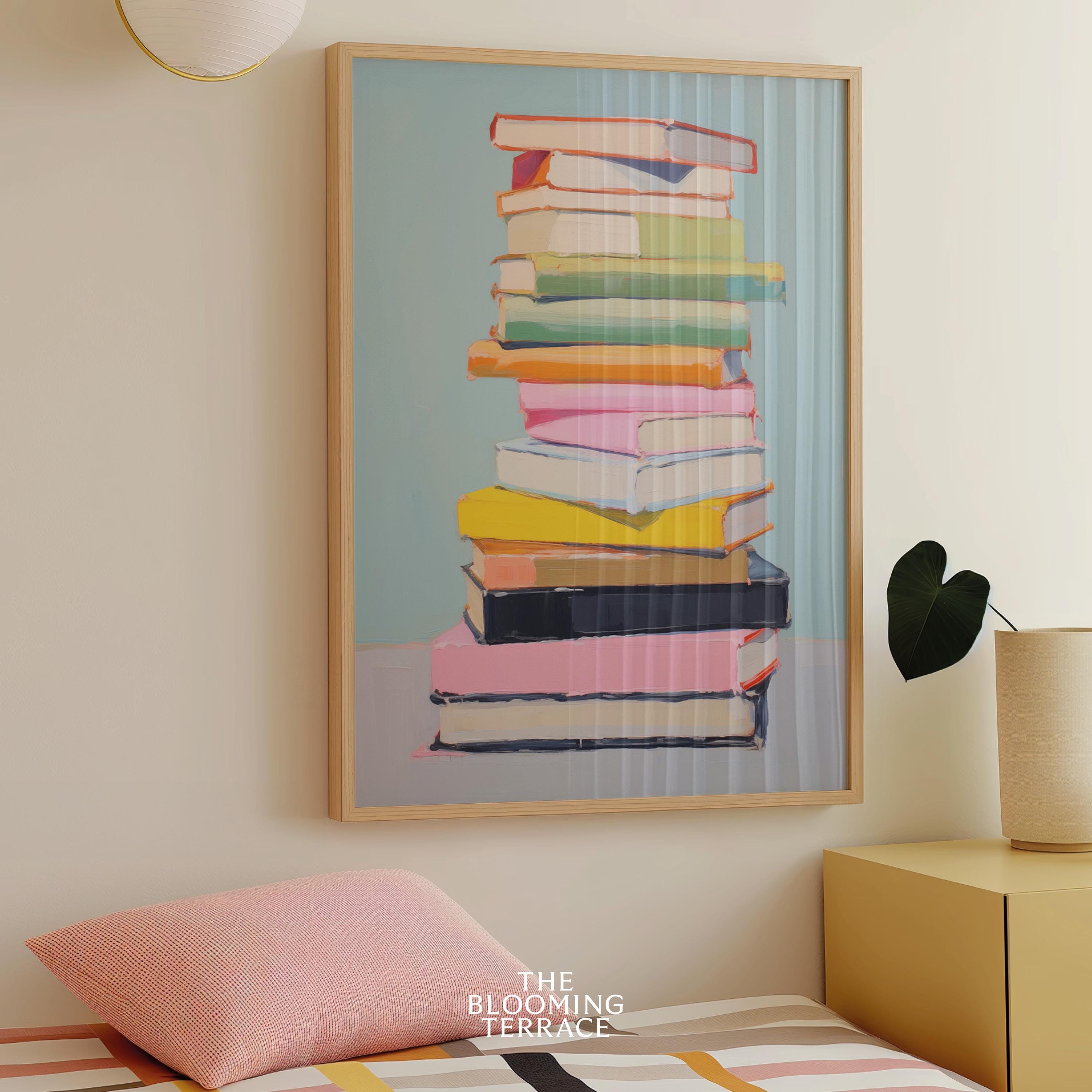 Pastel Stack of Books Print, Digital Download, Apartment Aesthetic ...