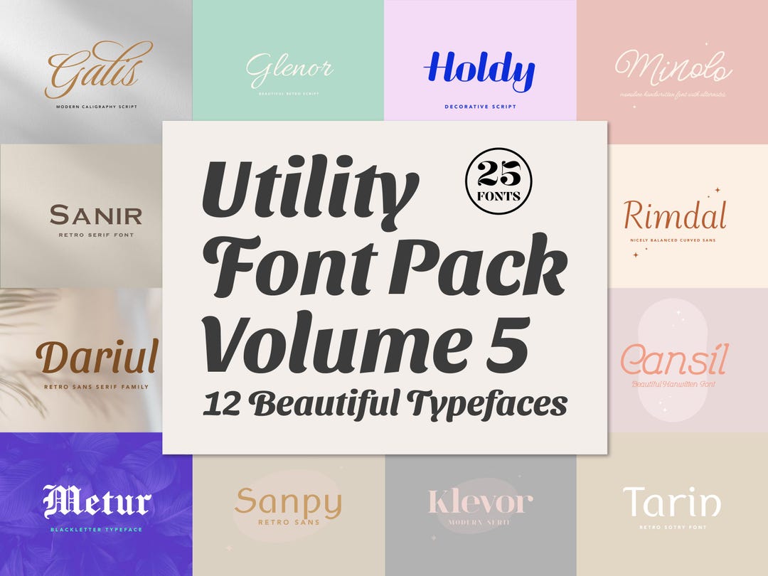 Utility Font Pack VOL 5: 12 Typefaces, 25 Fonts - Retro & Modern Styles ...