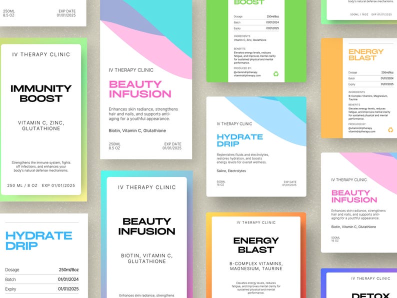 Vitamin Drip Bag Labels, IV Drip Bag Designs and Labels, IV Hydration ...