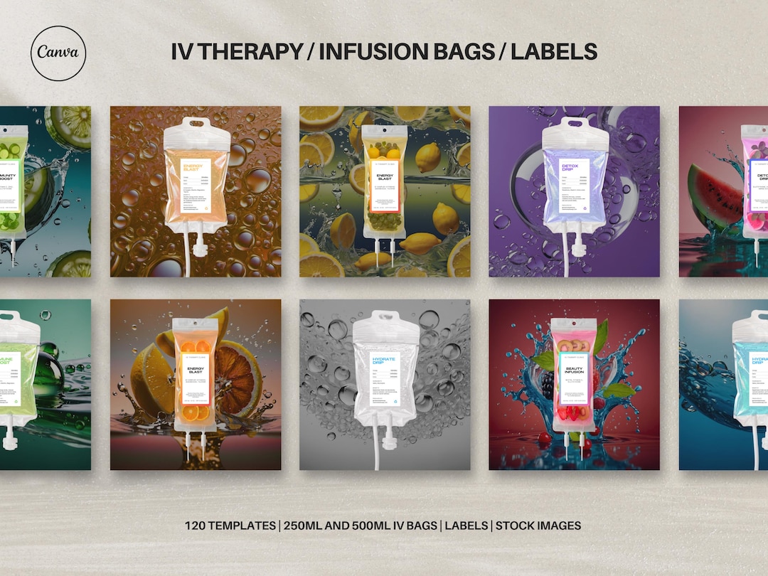 Vitamin Drip Bag Labels, IV Drip Bag Designs and Labels, IV Hydration ...