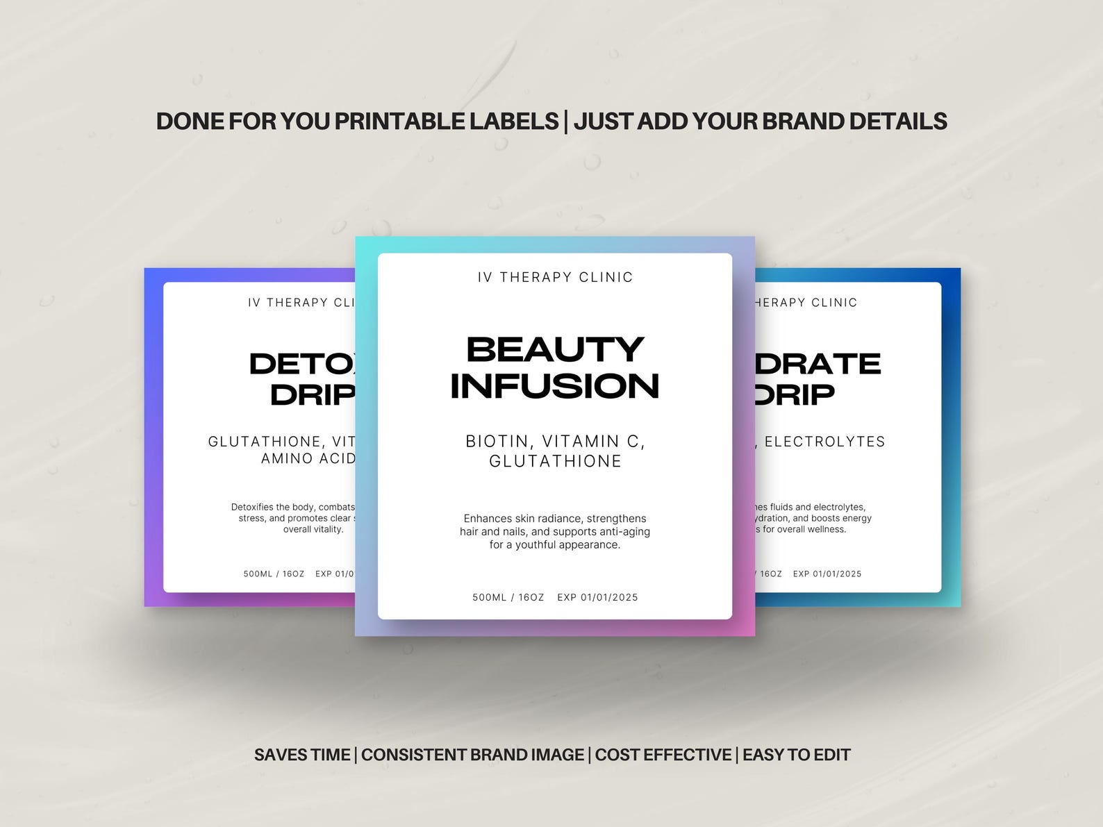 Vitamin Drip Bag Labels, IV Drip Bag Designs and Labels, IV Hydration ...