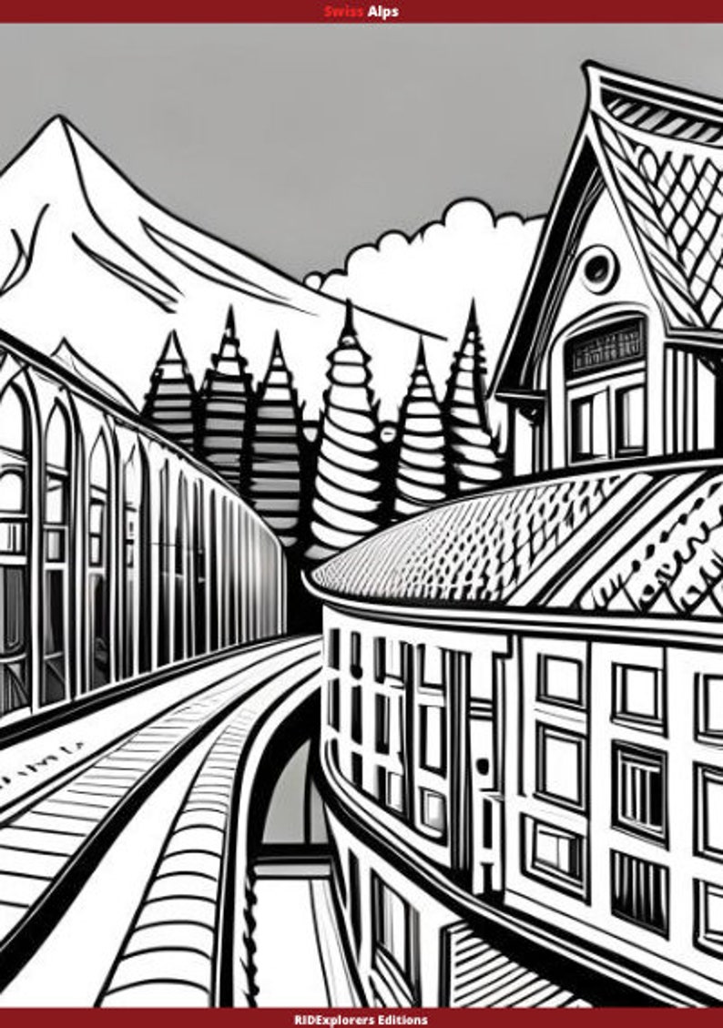 Swiss Themed Coloring BOOK - "swiss Alps: Coloring Book - Complete" 40 ...