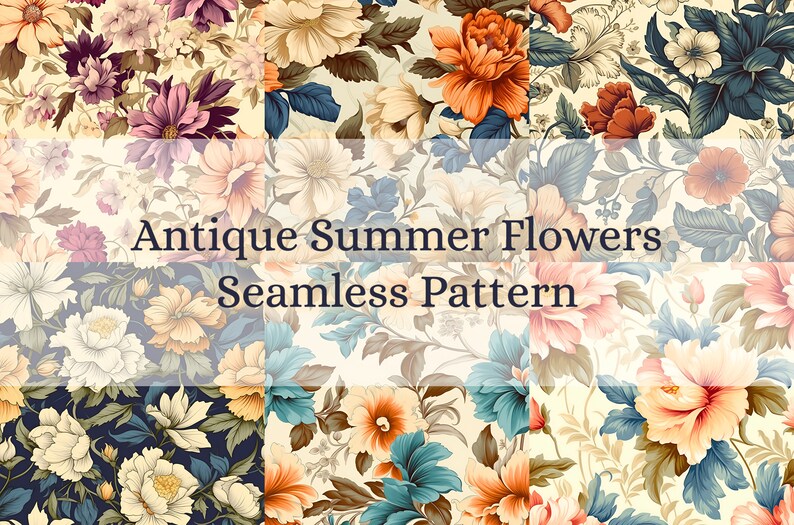Antique Summer Flowers Seamless Pattern Floral Digital Paper Botanical ...