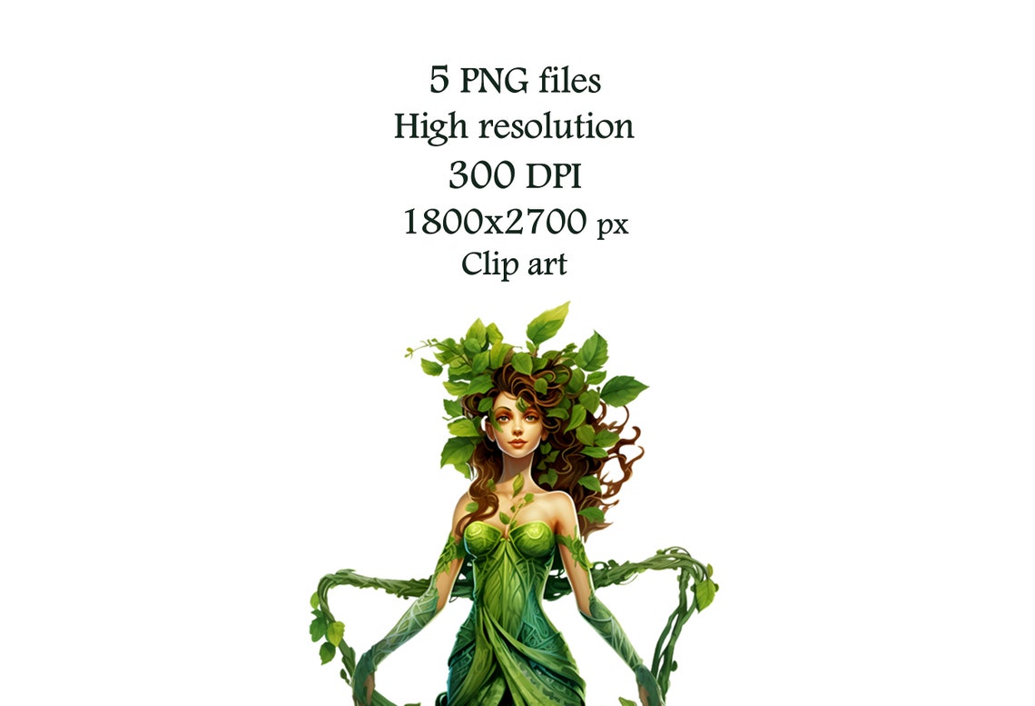 5 Forest Dryad Clip Art Bundle Fantasy Nymph Clipart Nyad Forest ...