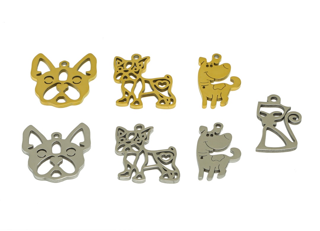 Steel Dog Head Charm, Stainless Steel, Cartoon Dog Earring Charms ...
