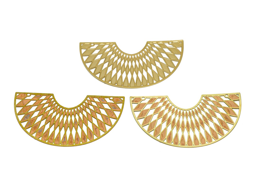 Huge Semicircle Necklace Connector, Gold Rhombus Hollow Connector, Raw ...