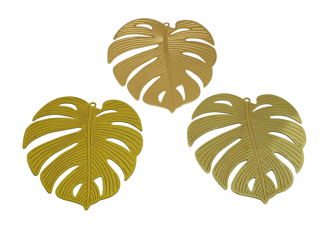 Monstera Laser Cut Charms, Gold Big Botanical Earring Charms, Handmade ...