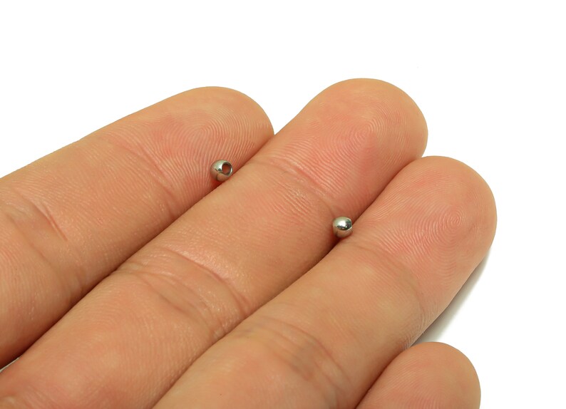 Round Ball Beads, Ball Bead With Loop, 201 Stainless Steel, Steel ...