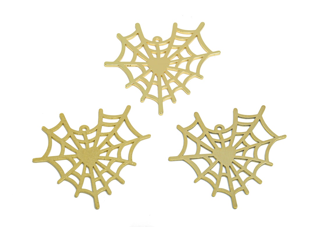 2 Pcs Raw Brass Spider Web Charms, Geometric Web Earring Charm, Hollow ...