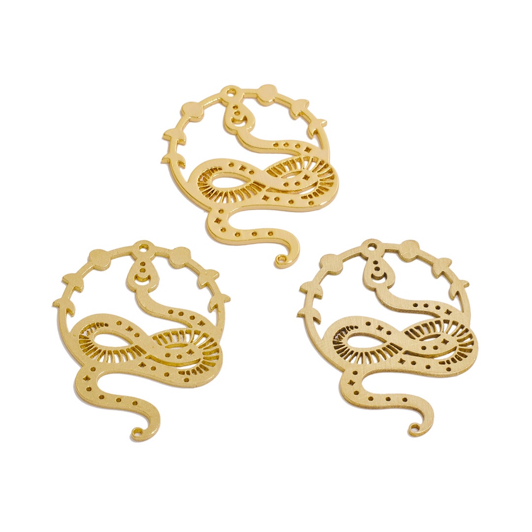 Snake Lasercut Earring Connector, Raw Brass Round Hollow Moon Star ...
