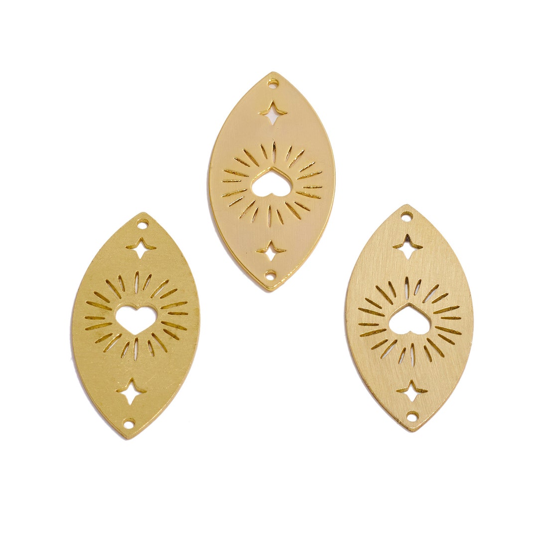 Marquise Lasercut Earring Connectors, Raw Brass Heart Light Star ...