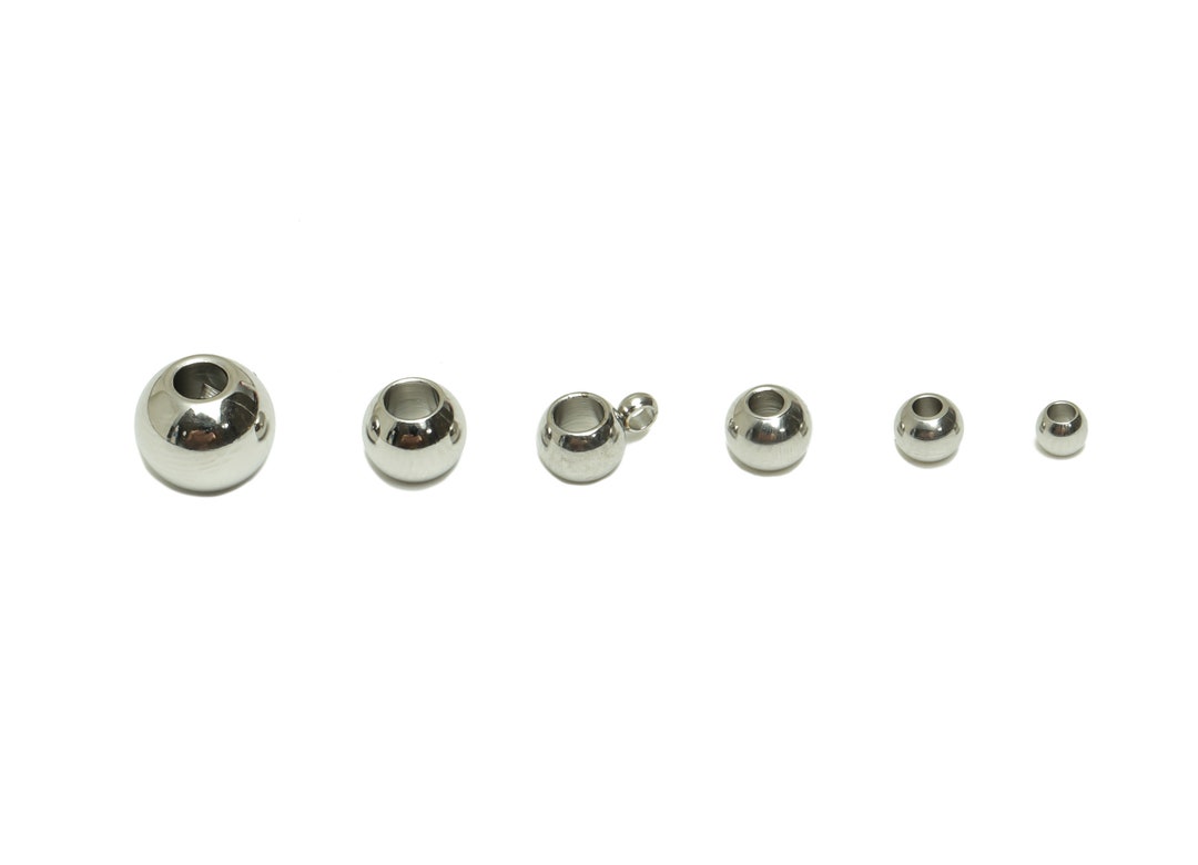 Round Ball Beads, Ball Bead With Loop, 201 Stainless Steel, Steel ...