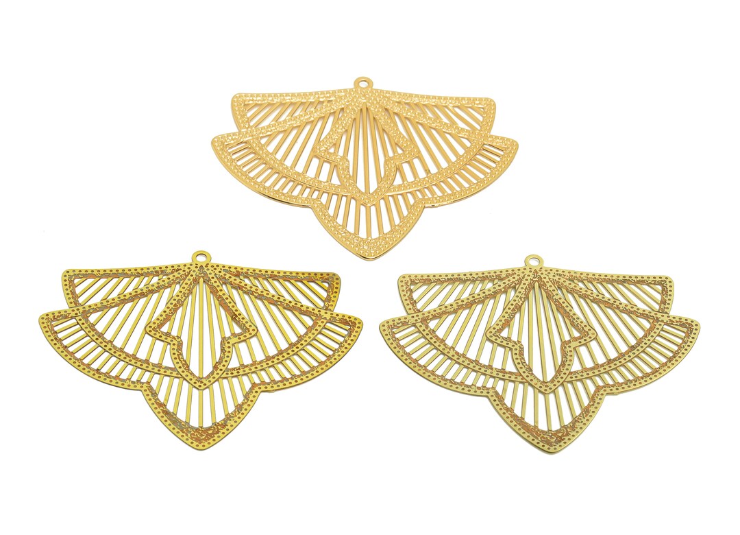 Geometric Laser Cut Earring Charms, Raw Brass Stripe Charms, Semicircle ...