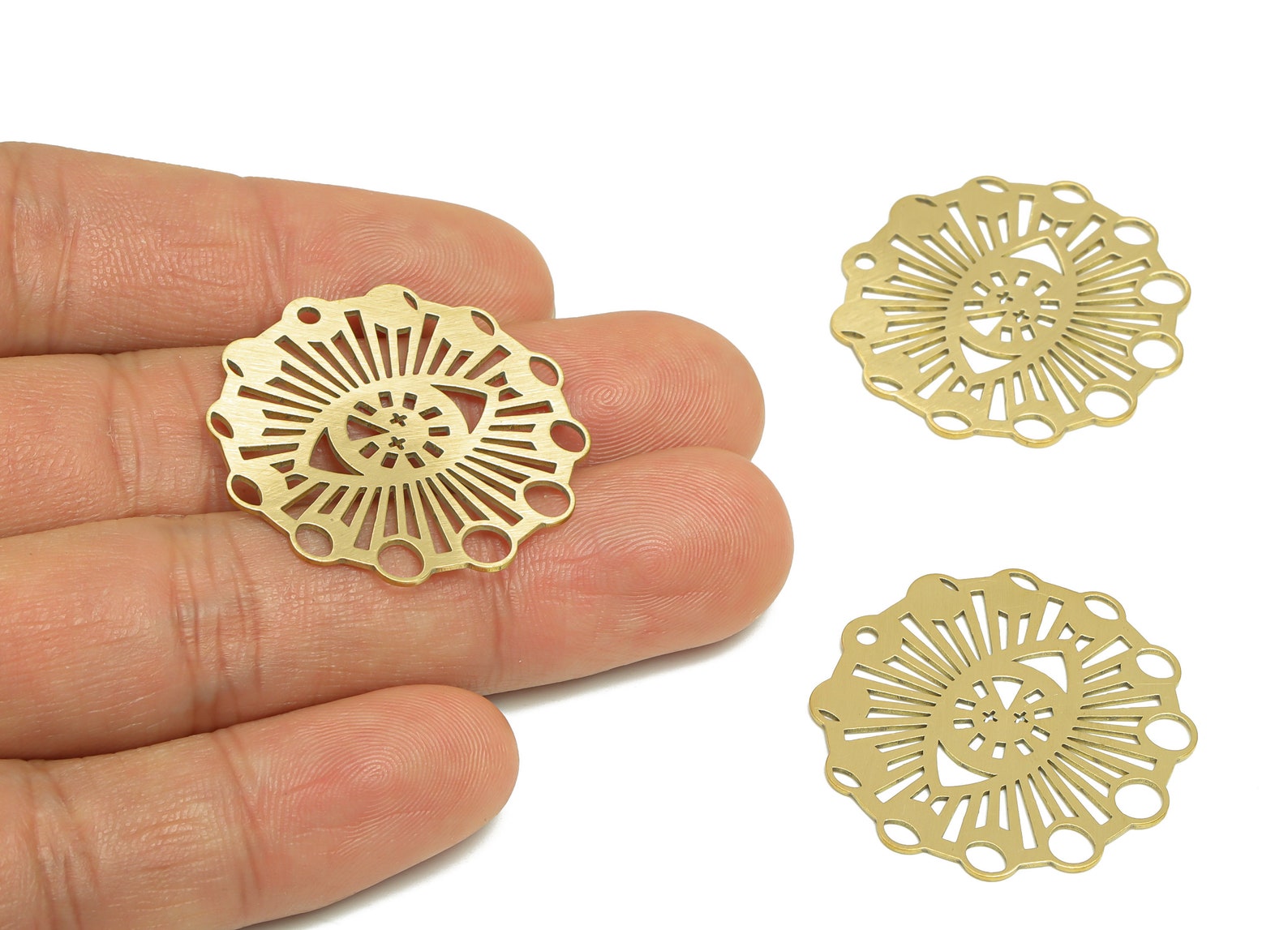 Gold Phases of the Moon Charm, Round Eye Connector, Earring Charm, Raw ...