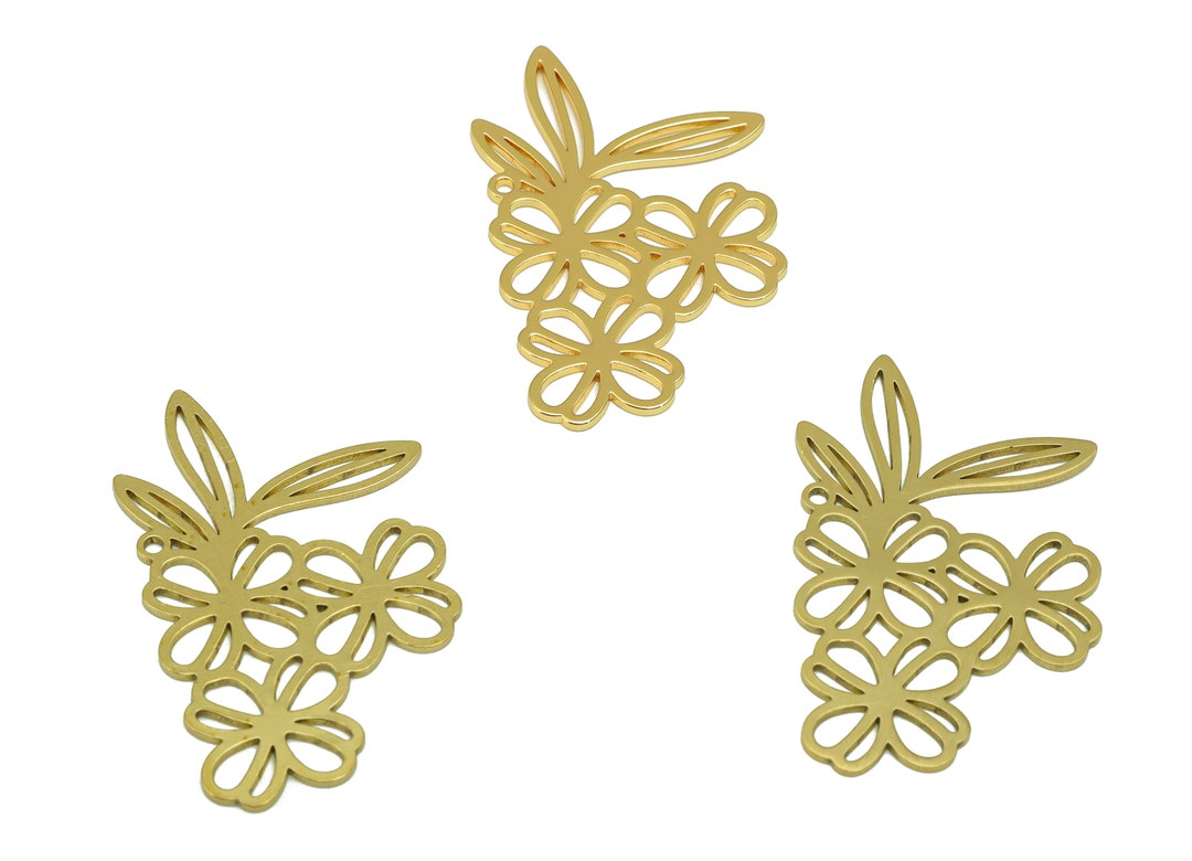 Periwinkle Lasercut Earring Charms, Raw Brass Floral Charm, Periwinkle ...