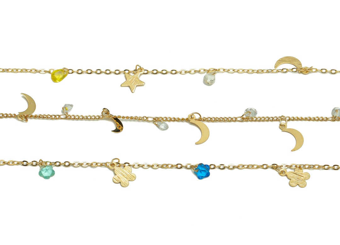 Crescent Beaded Cable Chain, Star Beads Satellite Chain, Ball Satellite ...