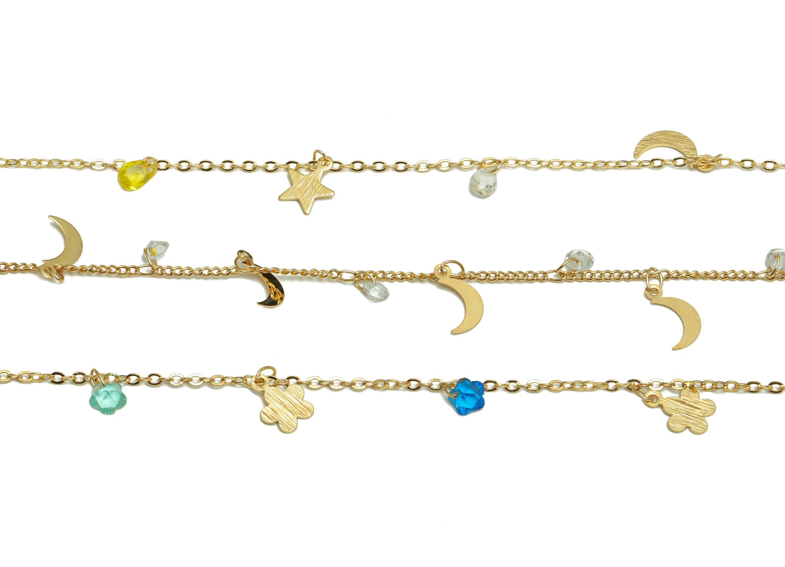 Crescent Beaded Cable Chain, Star Beads Satellite Chain, Ball Satellite ...