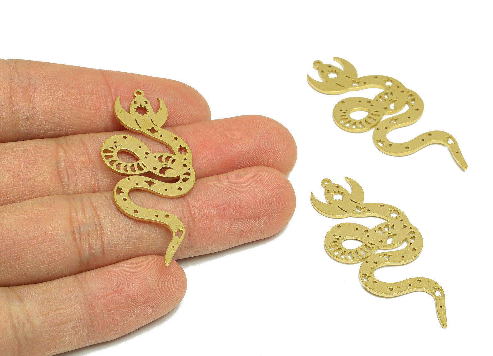 2pcs Raw Brass Snake Charm, 18K Gold Pendants, Celestial Snake Earring ...