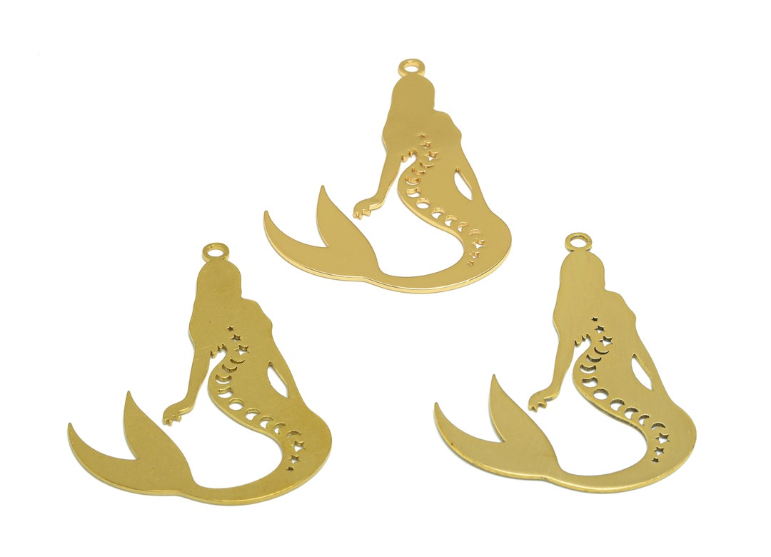Mermaid Laser Cut Earring Charm, Stamping Blank Siren Charm, Raw Brass ...