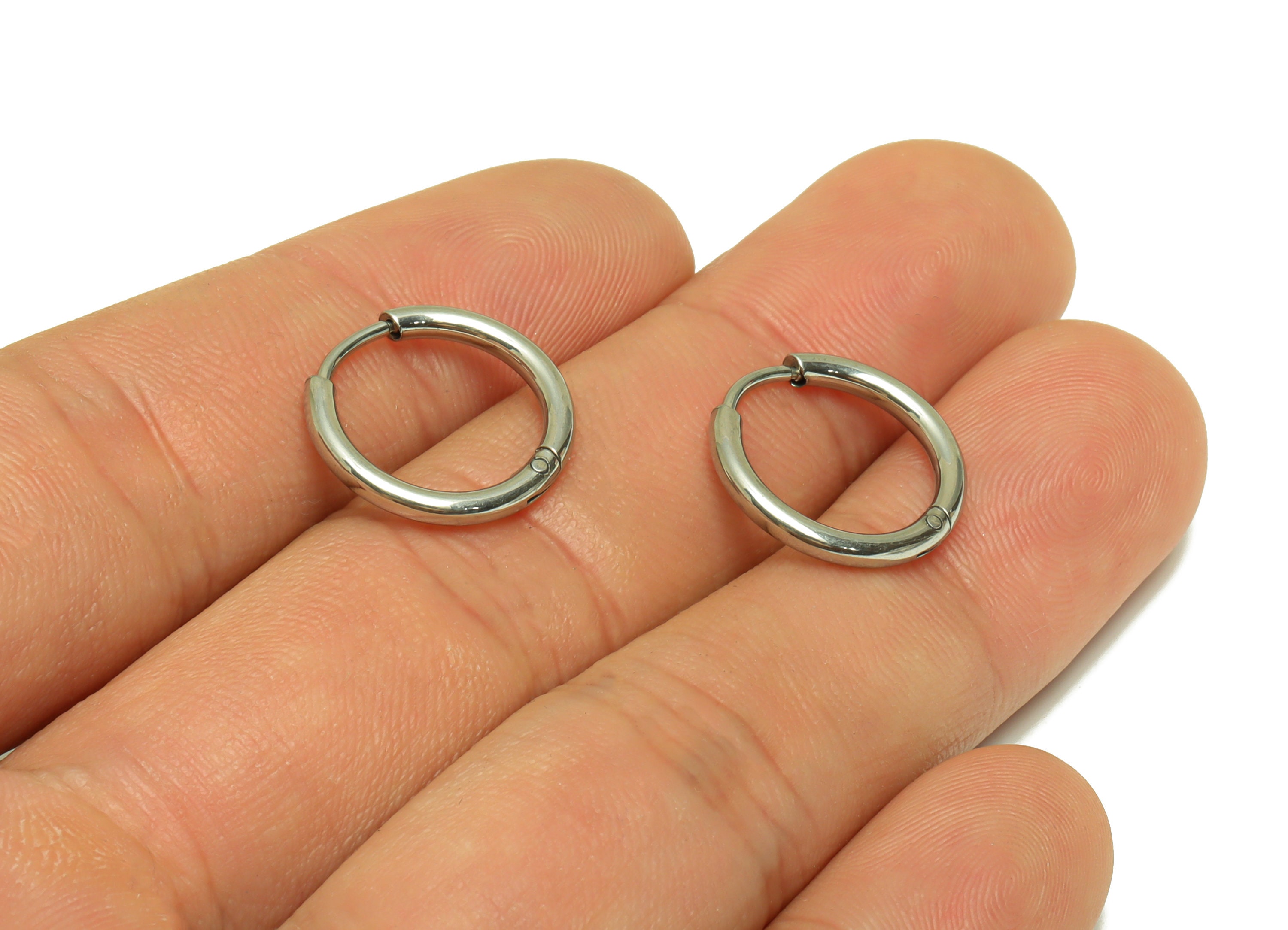 Steel Round Hoop Earring, Circle Huggie Earring, Steel Ear Hoops, 12mm ...