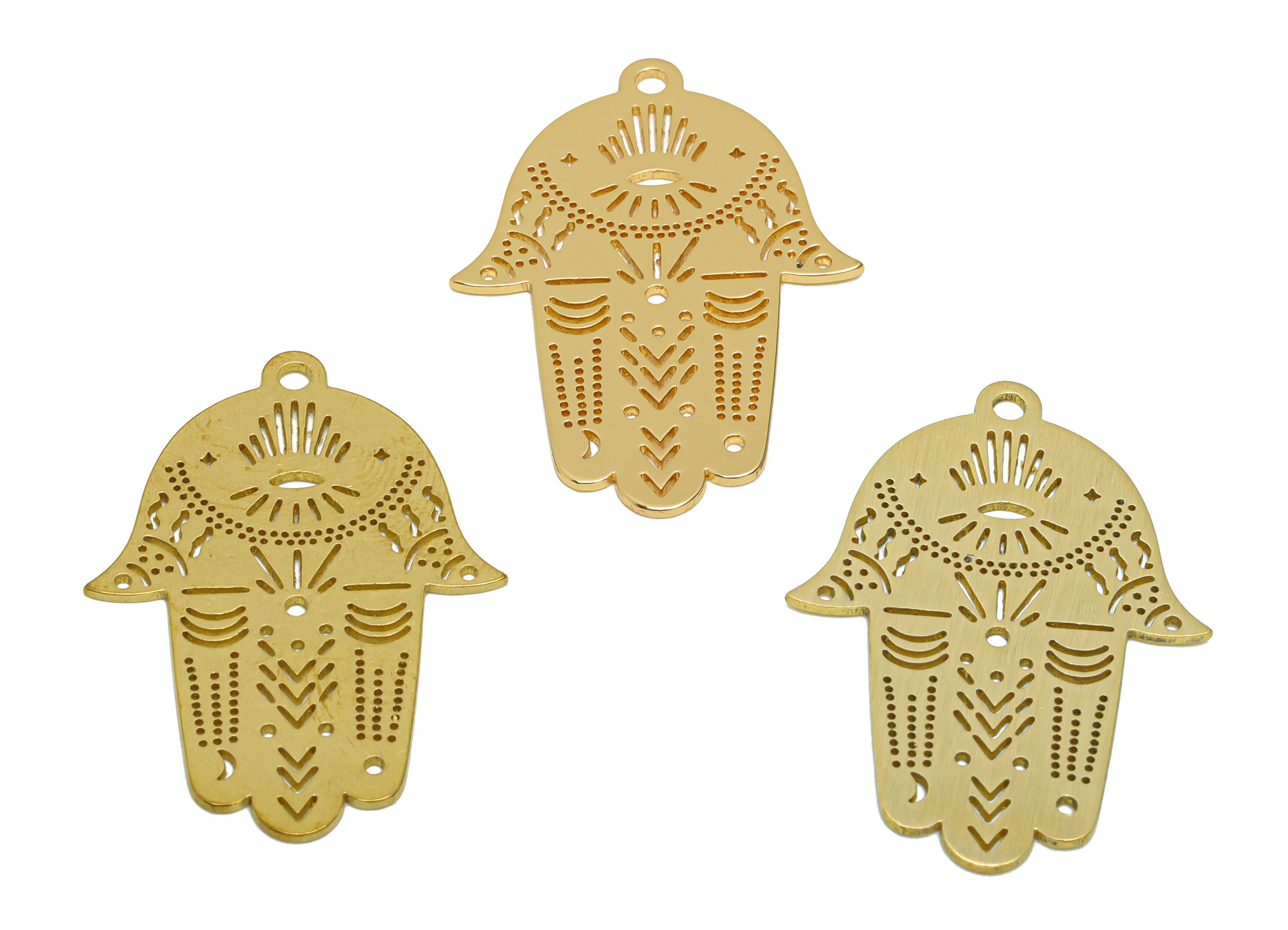 Celestial Hamsa Laser Cut Charms, Raw Moon Eyelash Charm, Brass Hamsa ...