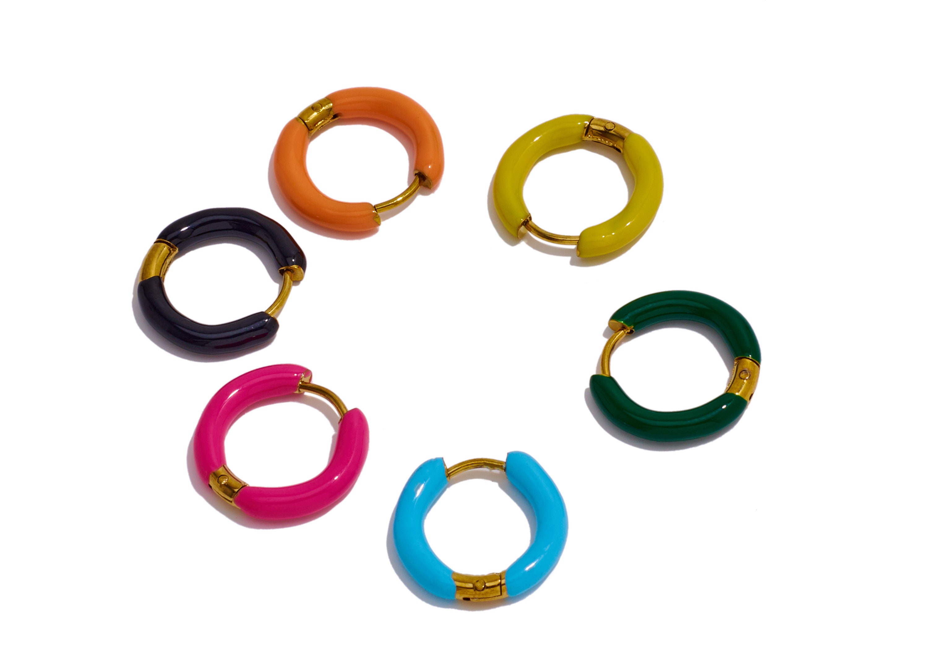 16mm Steel Round Hoop Earrings, Circle Huggie Hoop Earring, Colorful ...