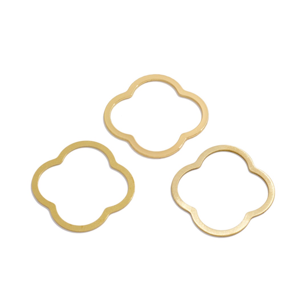 18K Gold Four Leaf Clover Connector, Hollow Botanical Earring Charm ...