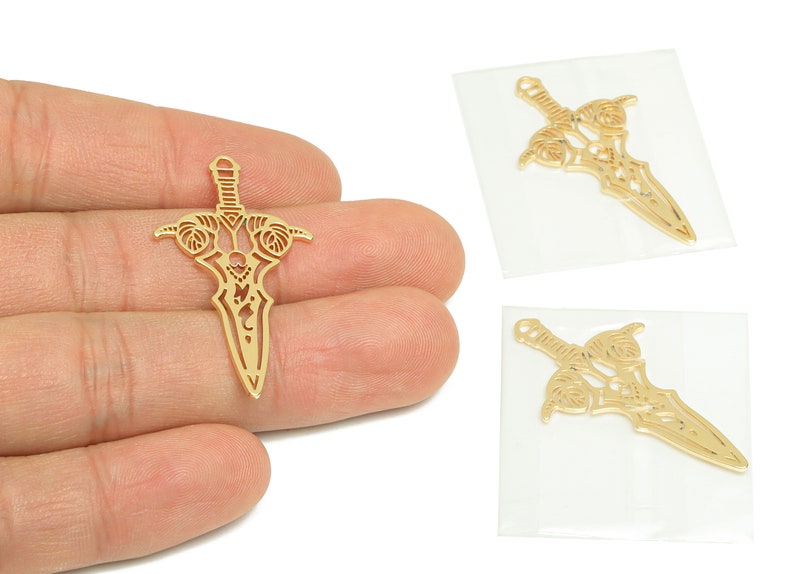 2pcs Raw Brass Sword Charm, Textured Sword Pendant, Brass Knife Charm ...