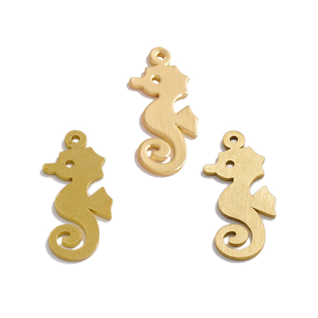 18K Gold Seahorse Charm, Small Seahorse Earring Charms, Raw Brass ...