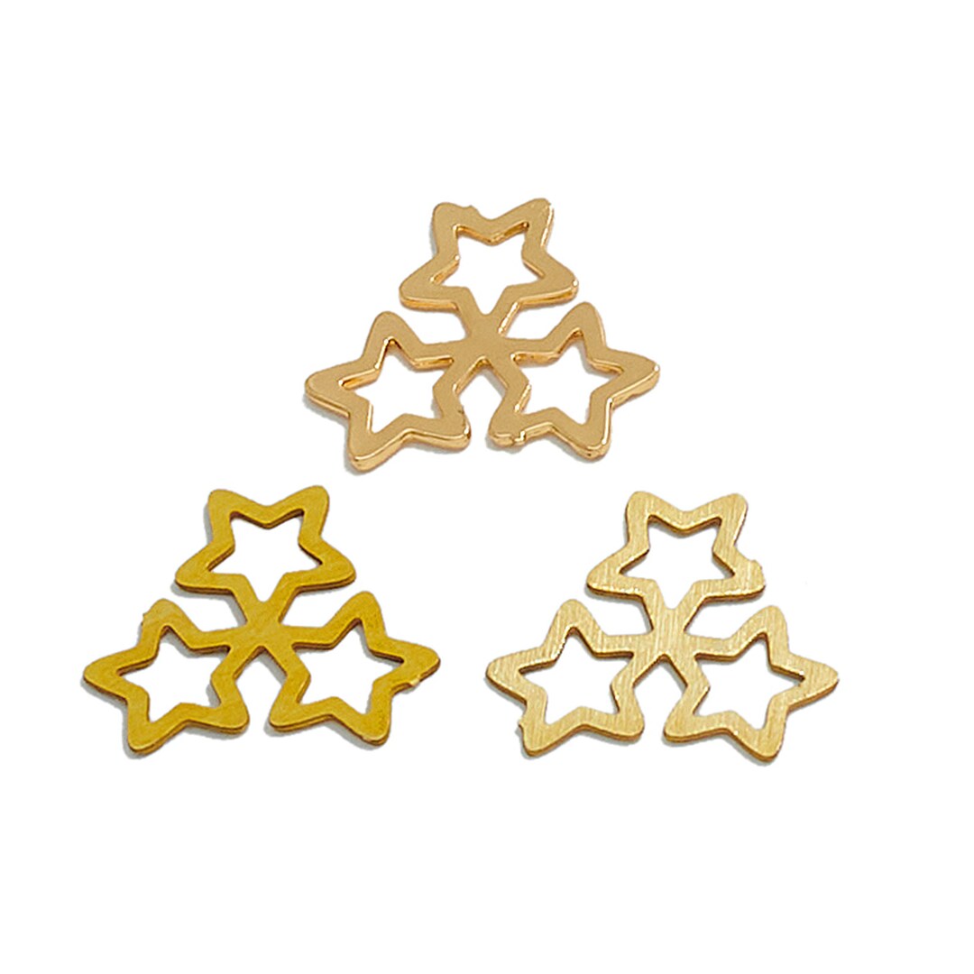 18K Gold Tiny Stars Connector, 0.3mm Hollow Celestial Earring Charm ...