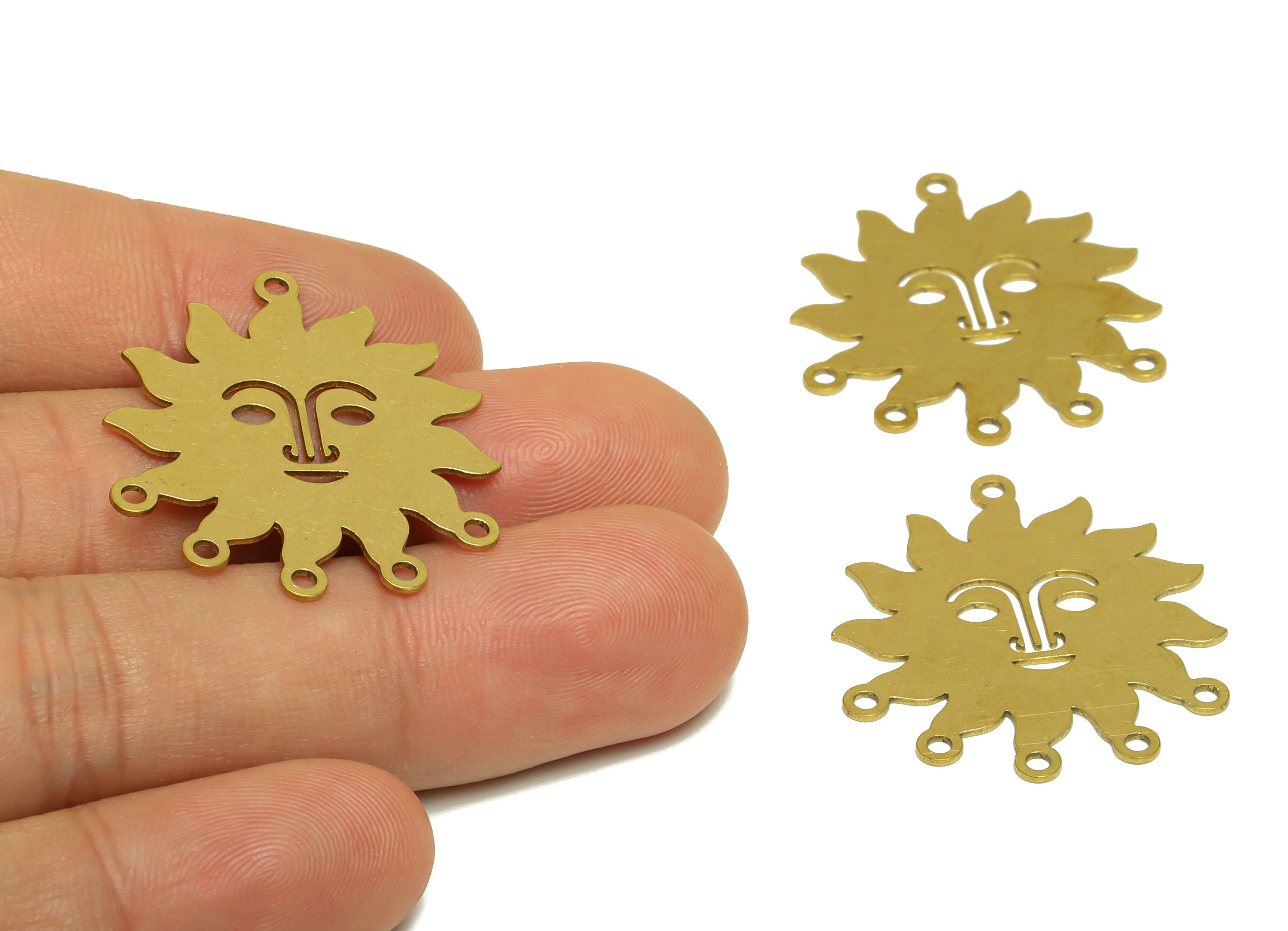 Sun Face Lasercut Earring Connectors, Sunshine Necklace Connector, Raw ...